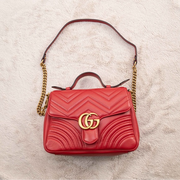 Gucci | Bags | Gucci Marmont Red Top Handle Bag | Poshmark